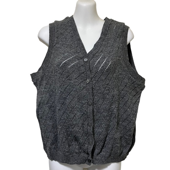 Vintage | Sweaters | Vintage Lady Devon Gray Knit Cardigan Sweater Vest ...